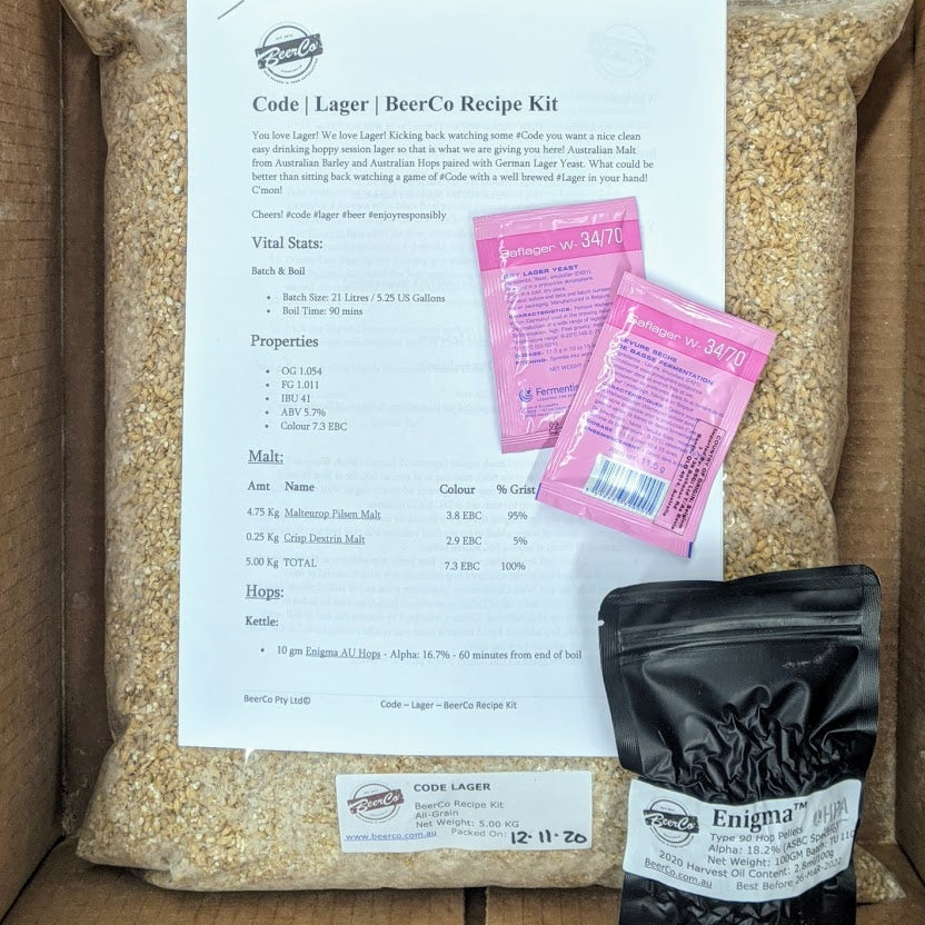 Code Lager | BeerCo All Grain Brewers Recipe Kit | Aussie Malt and Hop | BeerCo.com.au