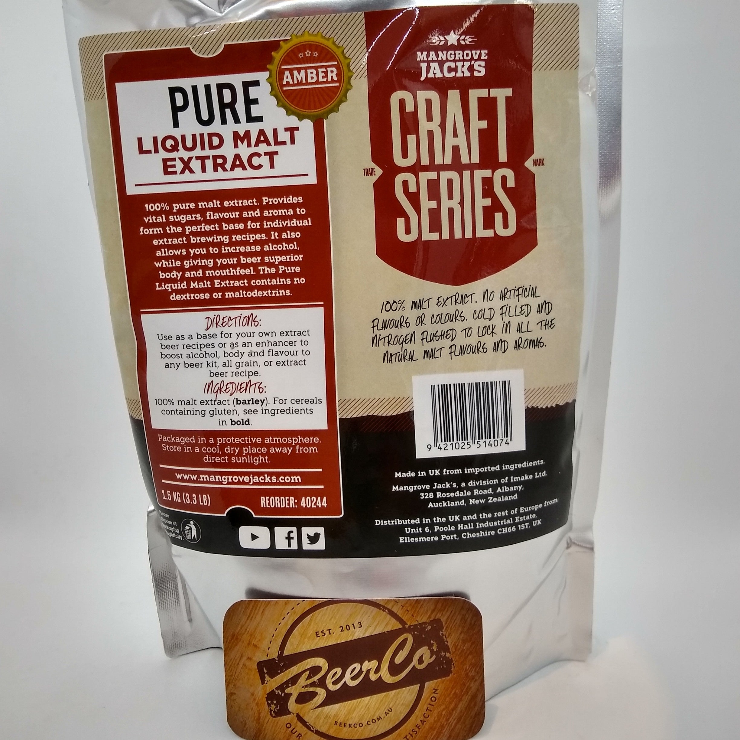 Amber - Liquid Malt Extract - Mangrove Jack's - 1.5 Kg Pouch - BeerCo ...